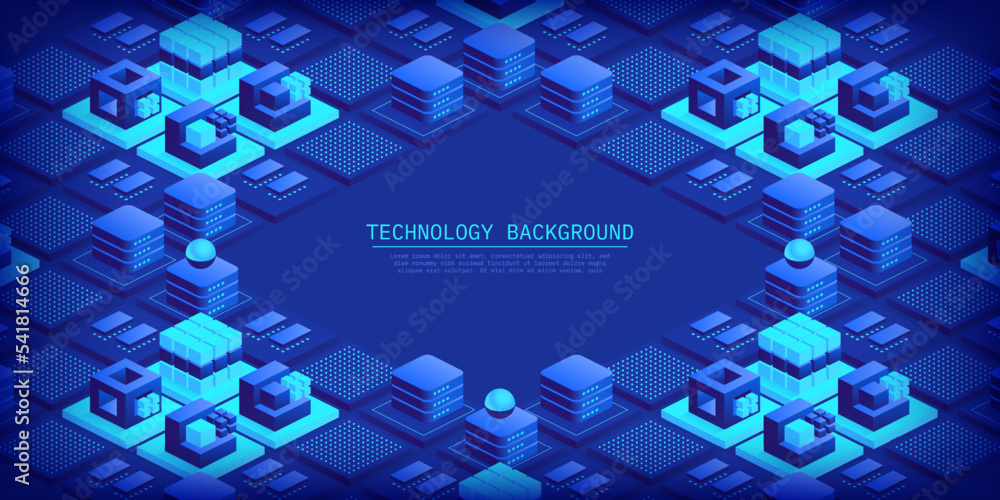 Abstract Technology Background Blockchain Concept Banner Futuristic Information Isometric