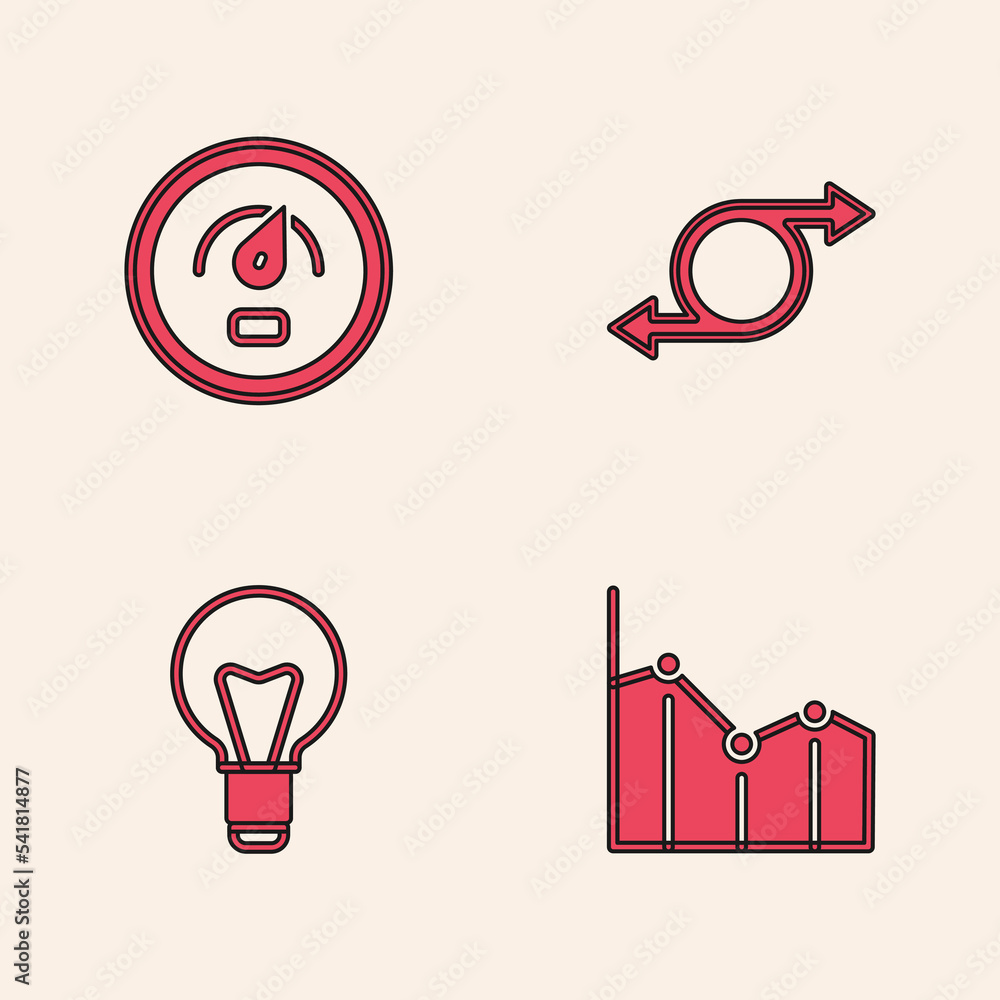 Set Pie chart infographic, Digital speed meter, Arrow and Light bulb ...