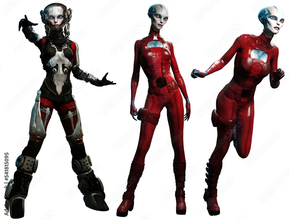 Alien women in uniform 3D illustration Stock Illustration | Adobe Stock