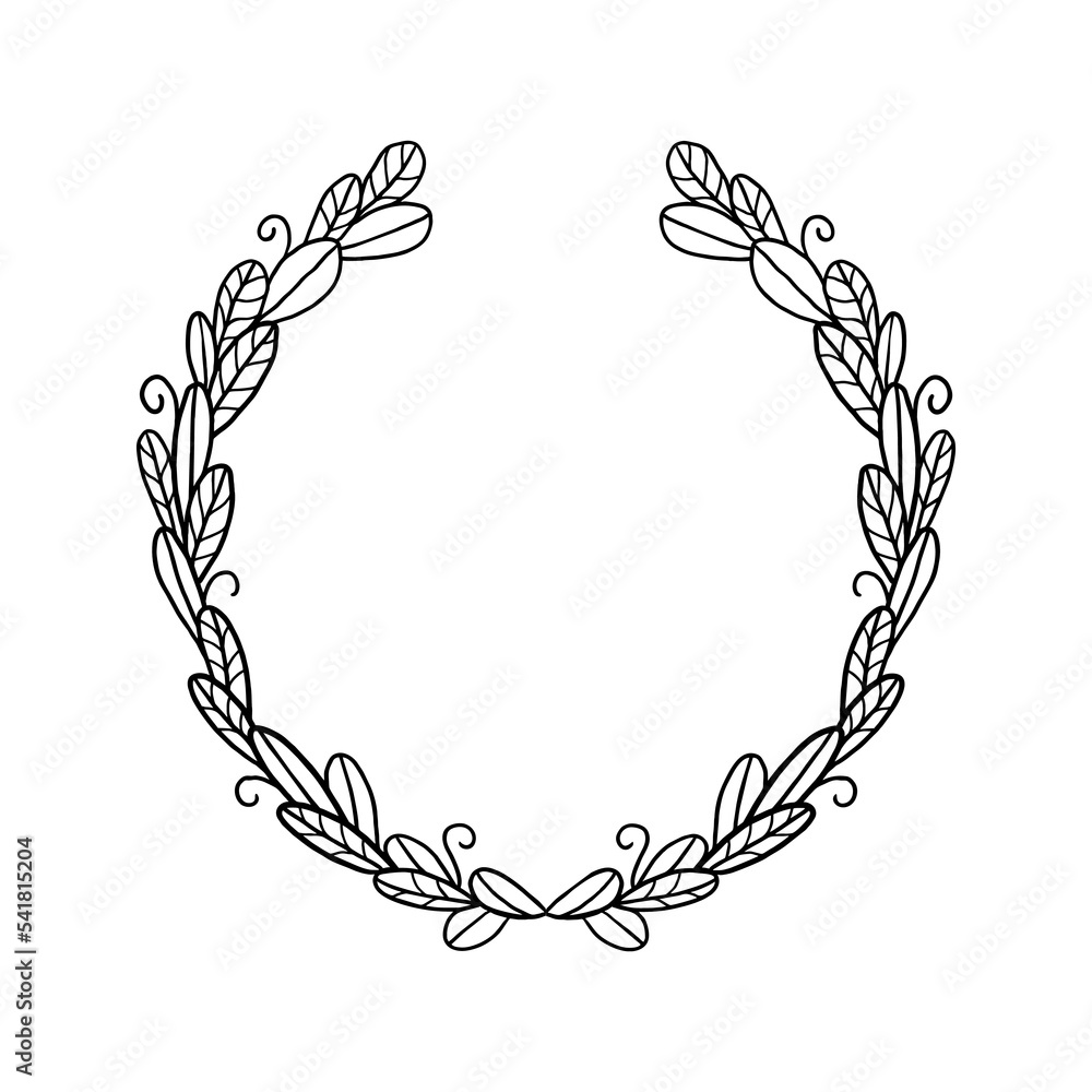 Hand drawn wreaths, border frames. Elegant wreath of delicate twigs and ...