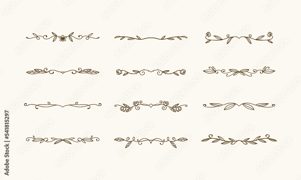 A set of dividers for text in an elegant style. Hand drawn decor set ...