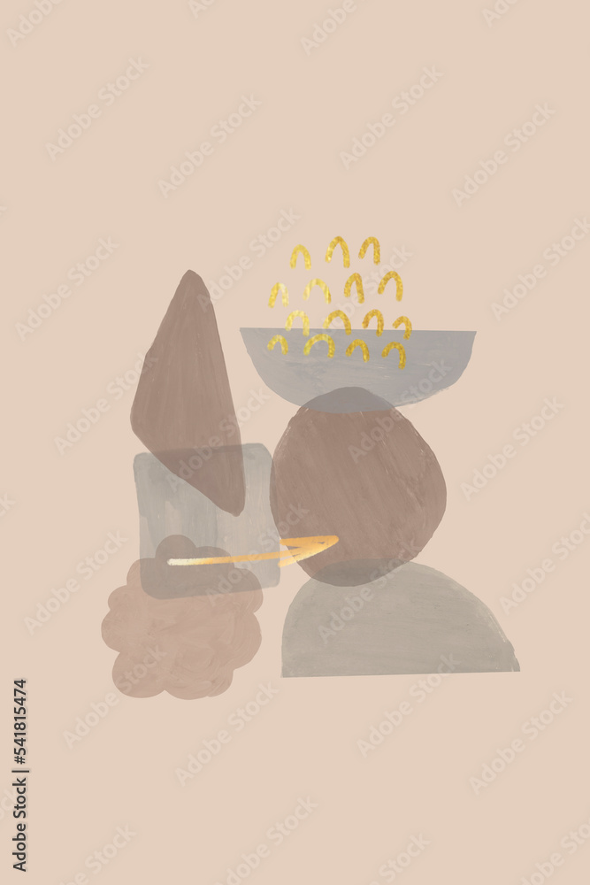 Gold abstract art Pastel color background with watercolor stain ...