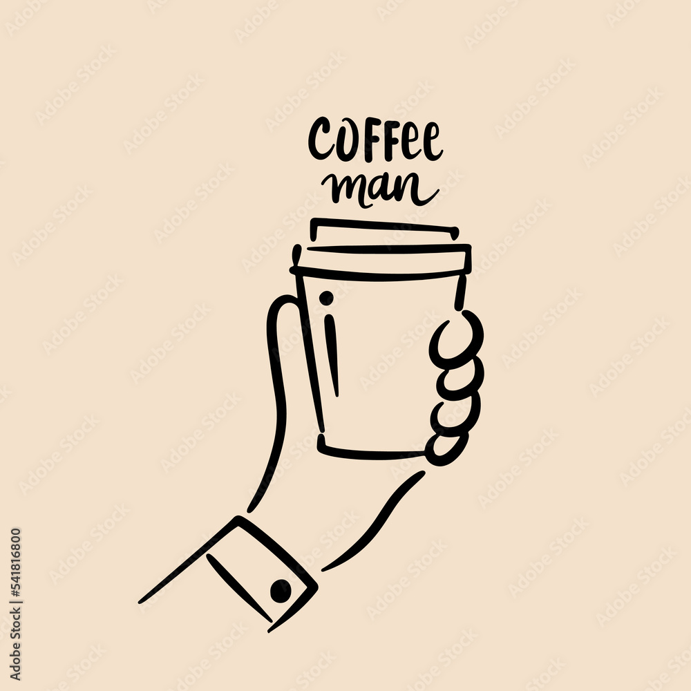Coffee man vector logo illustration cartoon style. Simple doodle line ...