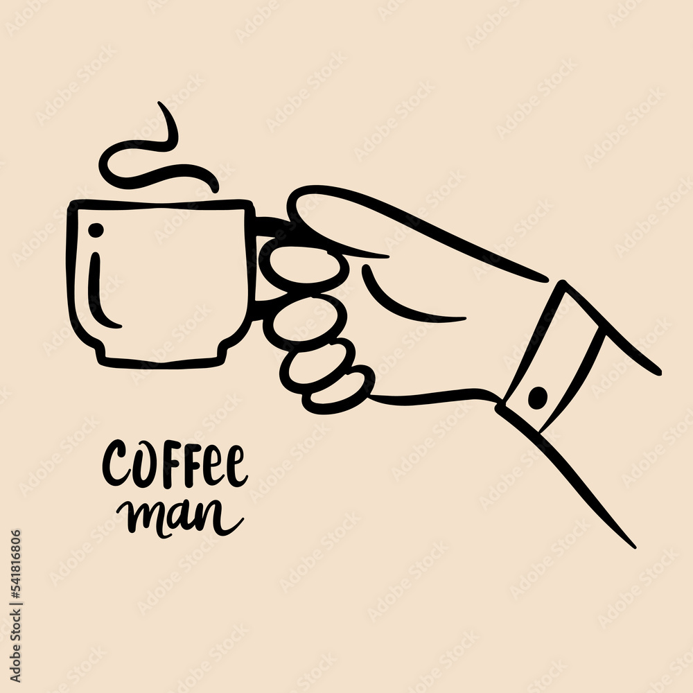 Coffee man vector logo illustration cartoon style. Simple doodle line ...