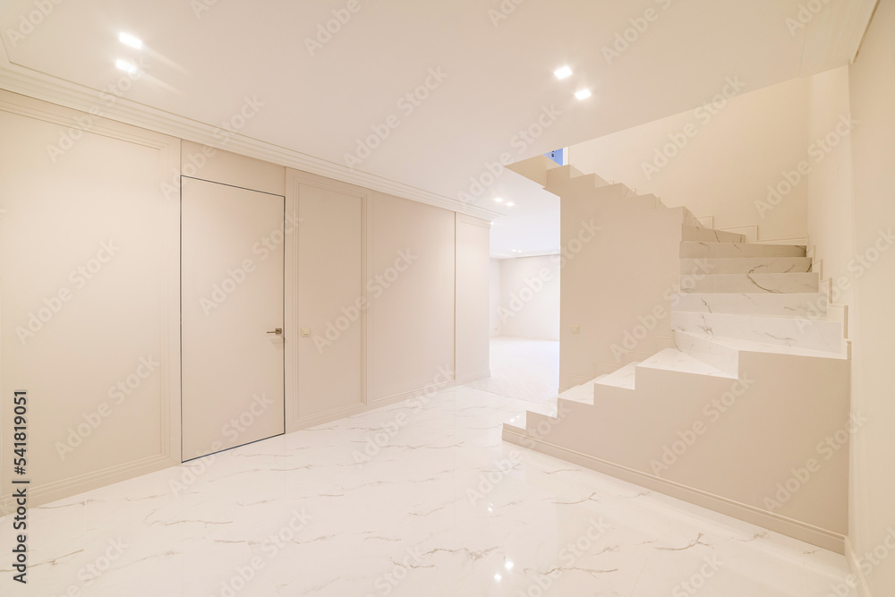 new interior design of a bright house with a large corridor and stairs ...