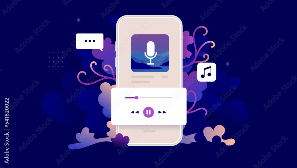 Podcast on mobile phone screen - Smartphone playing audio entertainment ...