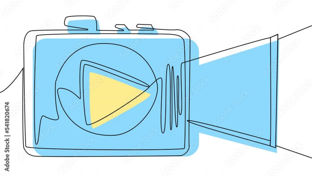 Video Stock Self-drawing of a video camera with the Play sign on a ...