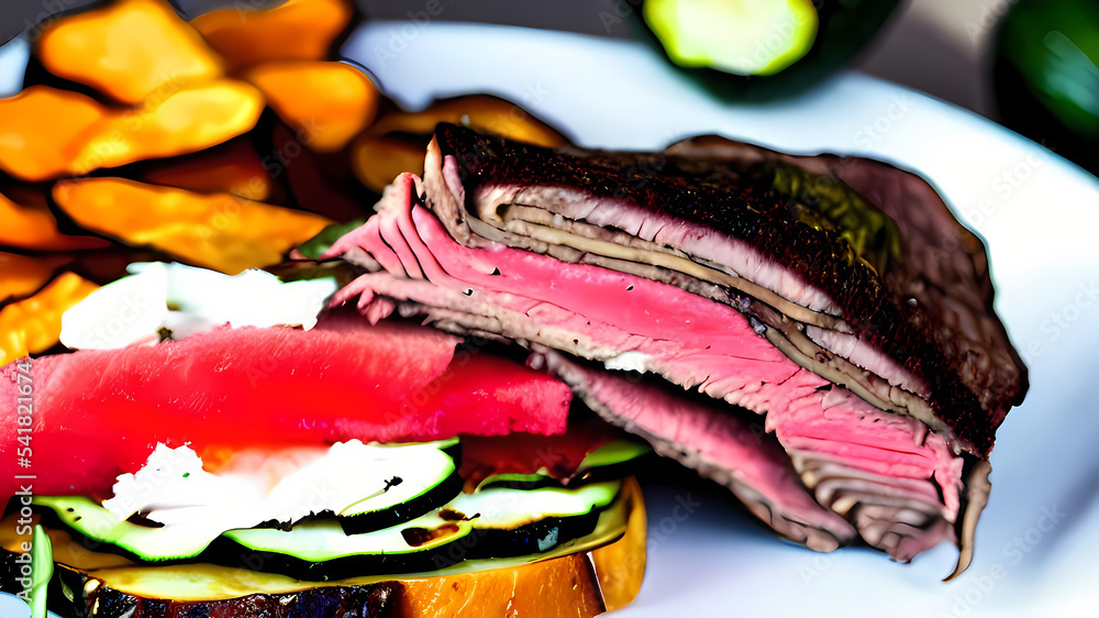 Illustration of, Roast Beef Sandwich With Herbed Goat Cheese, Crispy ...