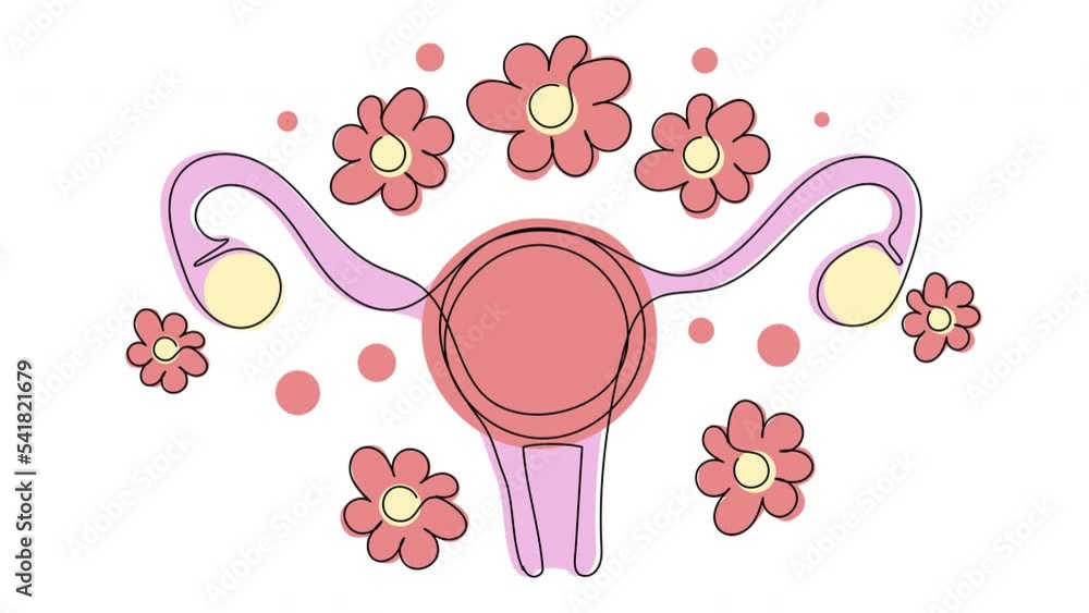 Self-drawing of a woman's Uterus with flowers in a single line on a ...