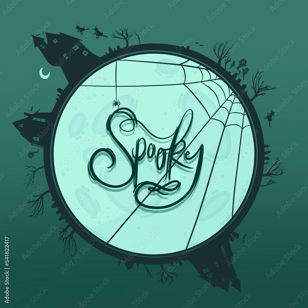 Green Spooky Illustration Teal Background Stock Illustration | Adobe Stock