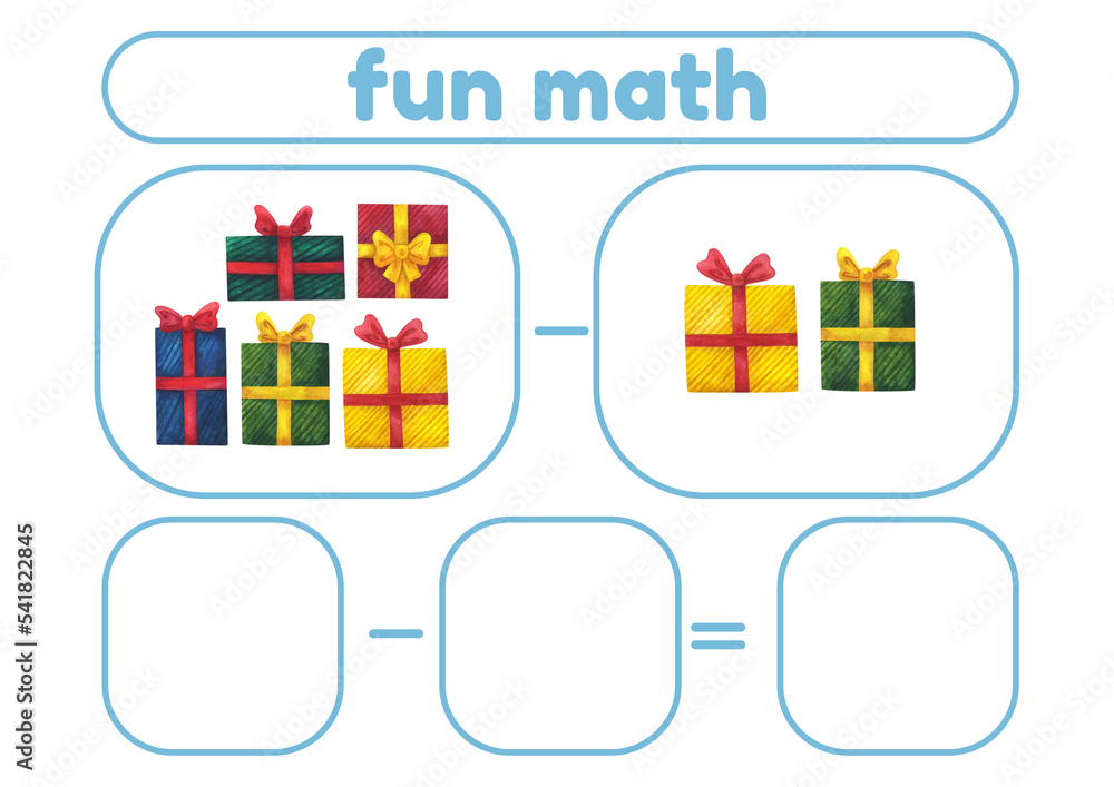 Christmas Activity page, sheet for kids. Arithmetic task with New Year ...