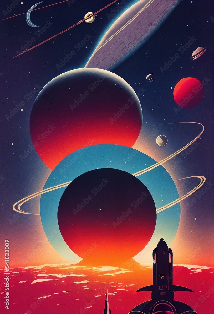 Vintage space poster illustrations generated with Artificial ...