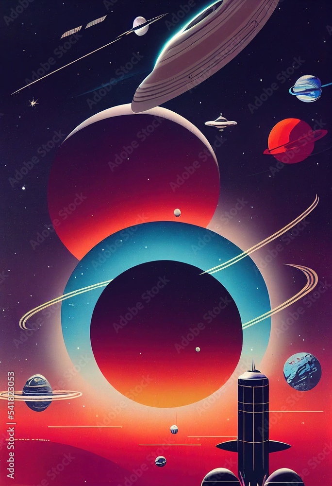 Vintage space poster illustrations generated with Artificial ...