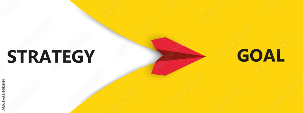 Red plane flying from strategy to GOAL. business creativity new idea ...