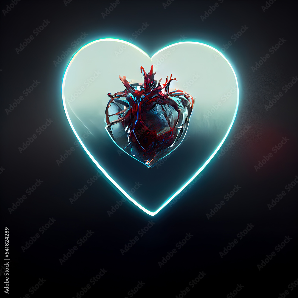 Glowing heart in the heart. Stylized abstract glowing heart. 3D Digital ...