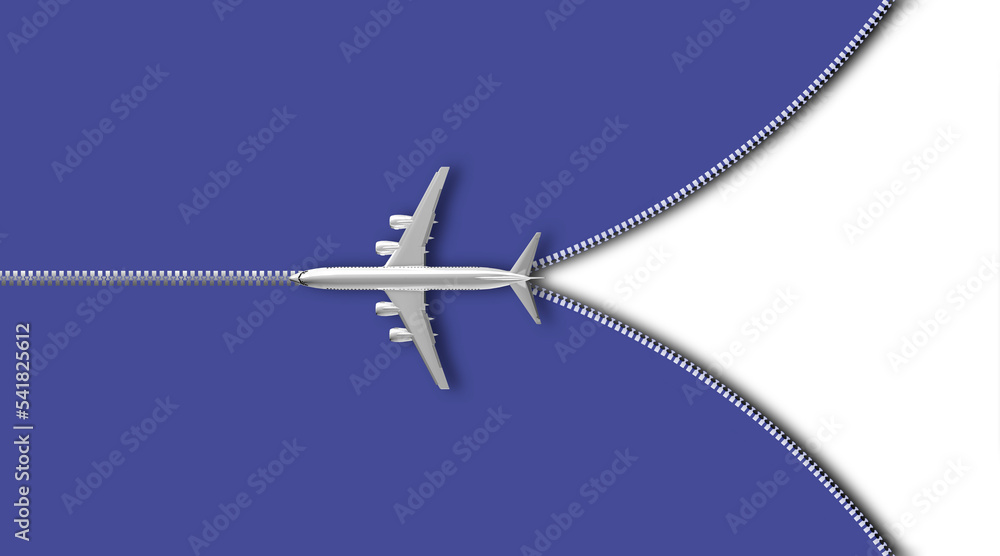 Airliner view from above, realistic 3d plane. passenger plane on runway ...