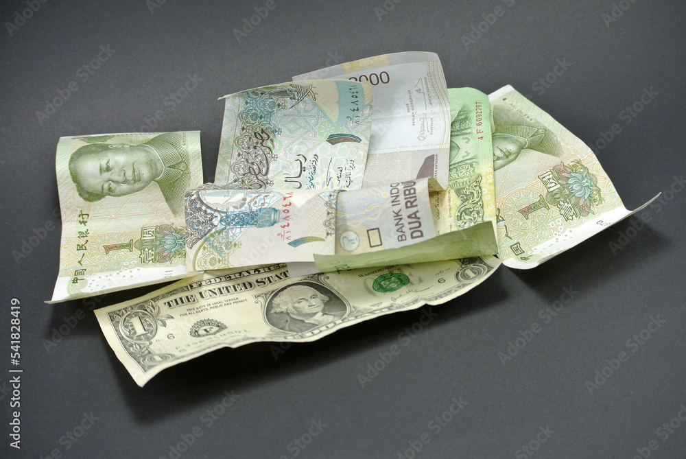 Various money notes from various country. Arrange radomly Stock Photo ...
