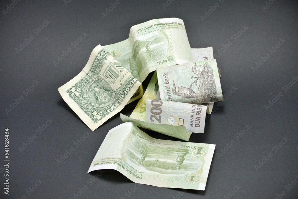 Various money notes from various country. Arrange radomly Stock Photo ...