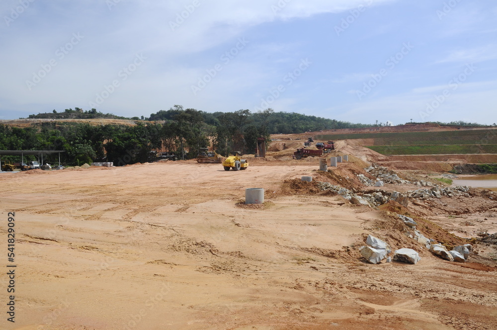PERAK, MALAYSIA -APRIL 05, 2016: Earthworks at the construction site to ...