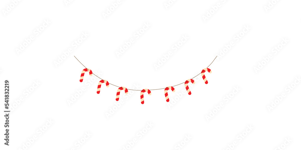 Merry Christmas poster, candy cane garland, banner for the new year ...