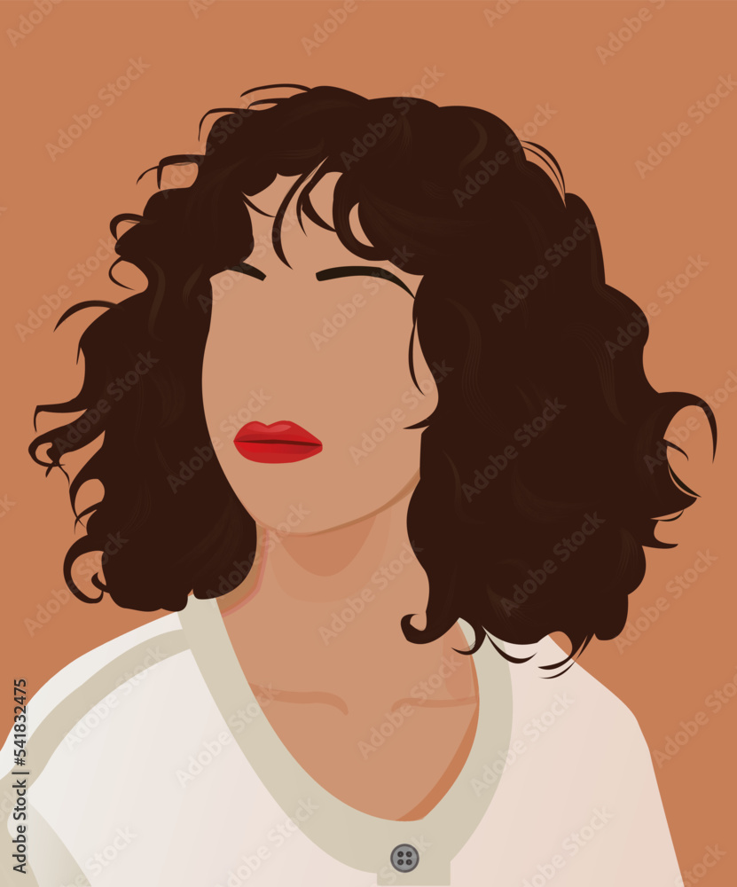 Digital cartoon illustration of a faceless female with red lipstick and ...