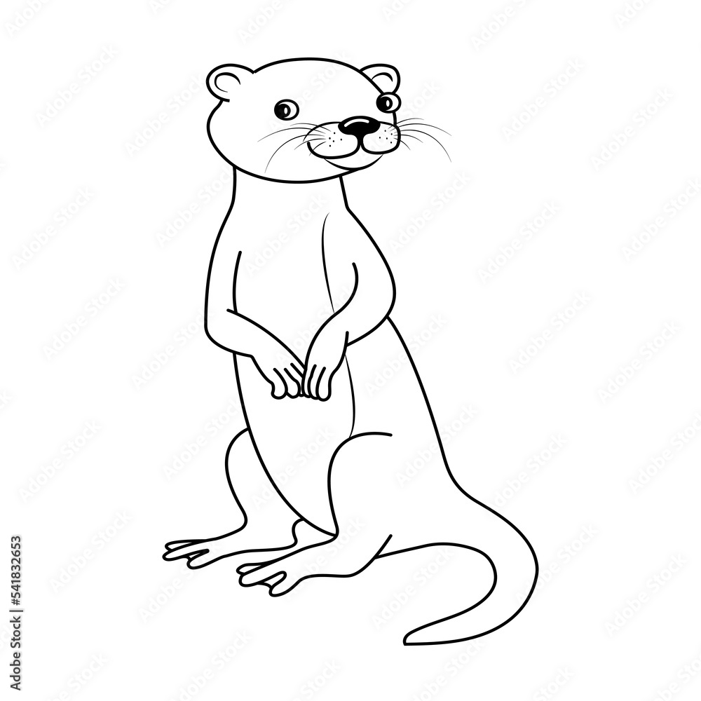 Vector hand drawn outline sketch cute otter isolated on white ...