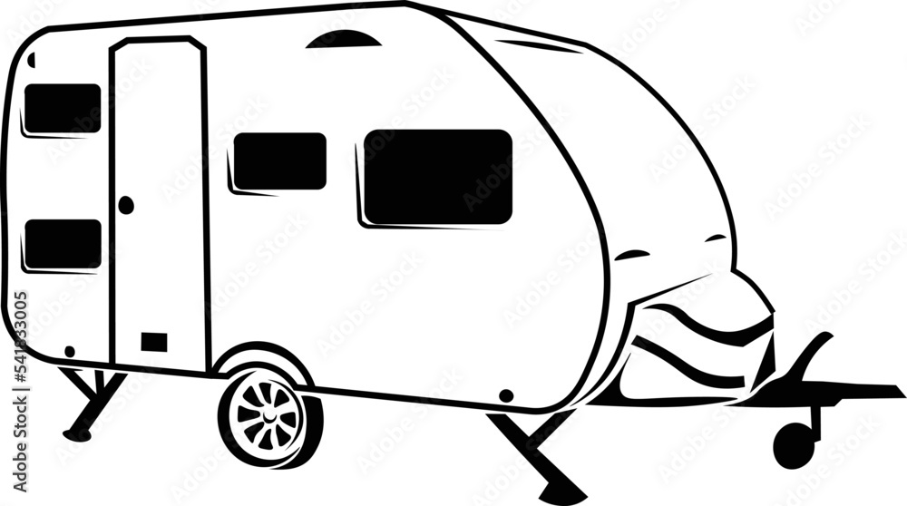 Black and White Cartoon Illustration Vector of a Caravan Motorhome ...