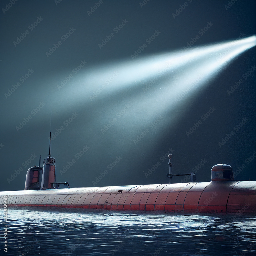 Submarine at periscope depth. 3D rendering. Stock Illustration | Adobe ...