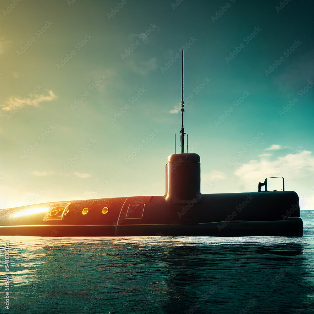 Submarine at periscope depth. 3D rendering. Stock Illustration | Adobe ...