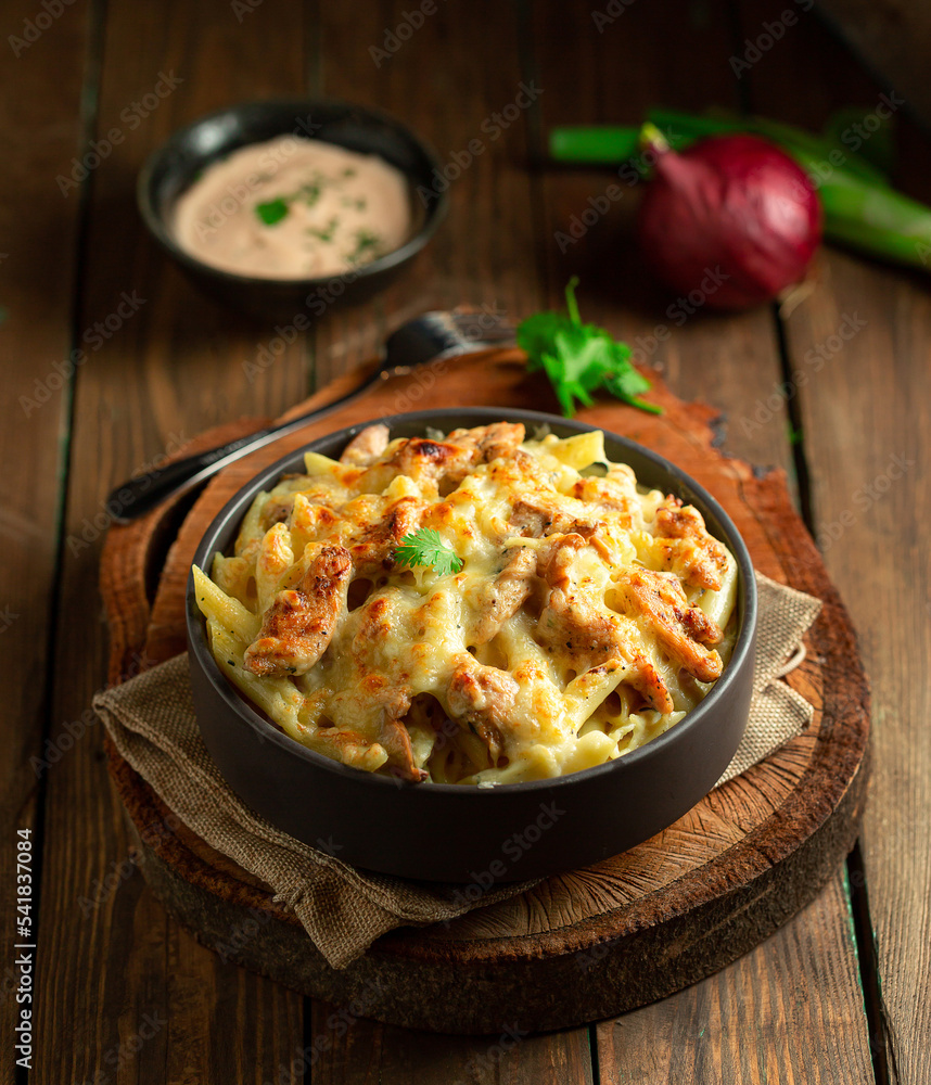 macaroni plate in wood table Stock Photo | Adobe Stock