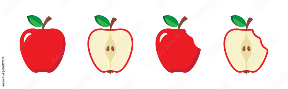 Apple icon. Red apples that are split in half symbol signs, vector ...
