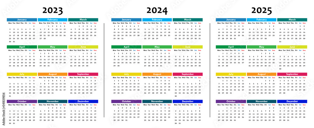 Standard Calendars displayed on three months rows Stock Illustration ...