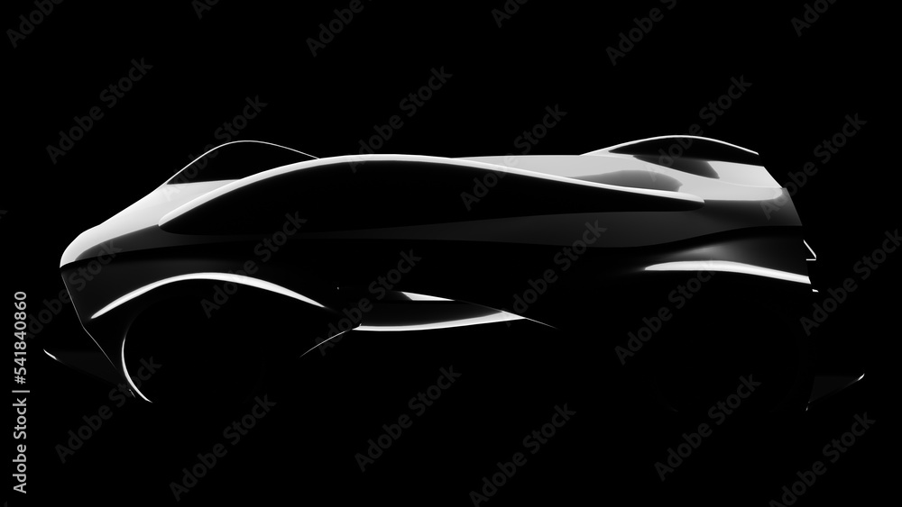 hyper car body shape, black & white silhouette, car silhouette - 3D ...