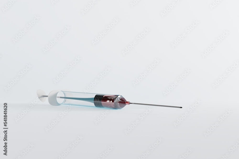 Syringe with blood. Medical and pharmaceutical concept. Syringe on a ...