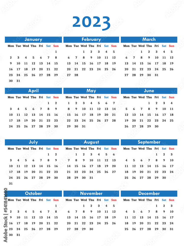 2023 Year Calendar with standard corporate design Stock Illustration ...