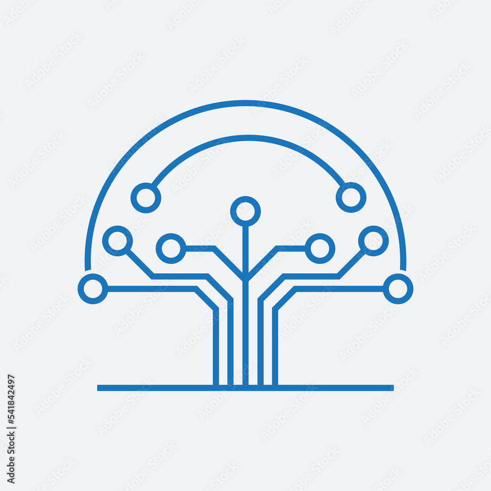 Technical circuit tree graphic illustration. Digital tech tree logo ...