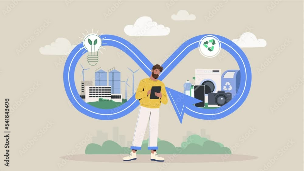Circular economy video concept. Moving arrow draws infinity symbol as ...