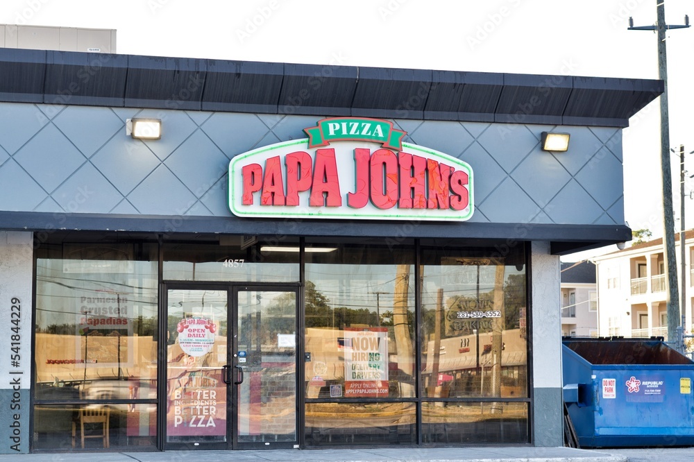 Papa John's pizza storefront exterior in Houston, TX. Popular American ...
