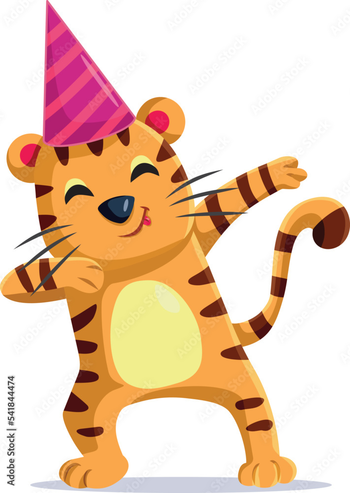 Funny Tiger Cartoon Celebrating and Dancing Vector Character. Funny ...