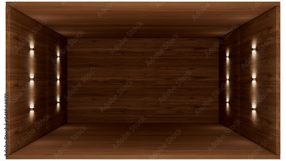 Wood 3D Rendered Room with Wall Lighting and Clipping Path Stock ...