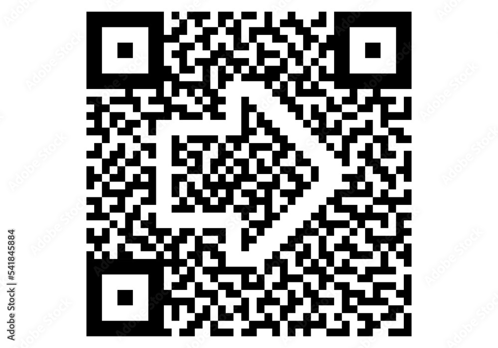 Arrow icon with QR code texture isolated on white background. Pixalated ...