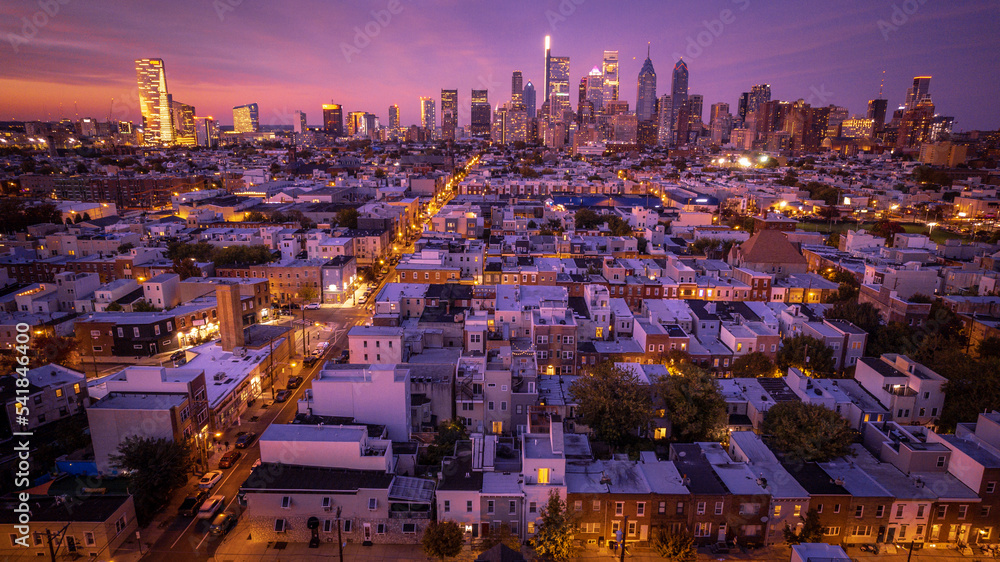 Drone of Epic Philadelphia Sunset Stock Photo | Adobe Stock