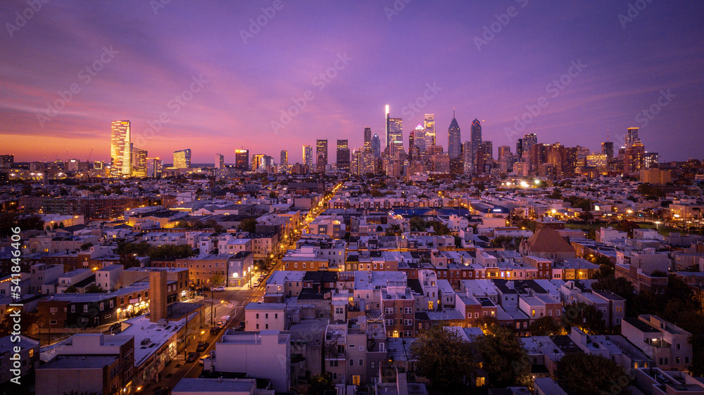 Drone of Epic Philadelphia Sunset Stock Photo | Adobe Stock