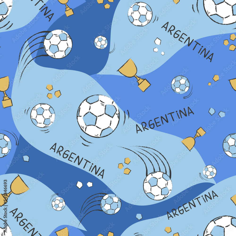 ARGENTINE FOOTBALL PATTERN VECTOR. IN LIGHT BLUE AND WHITE. REPEATING ...