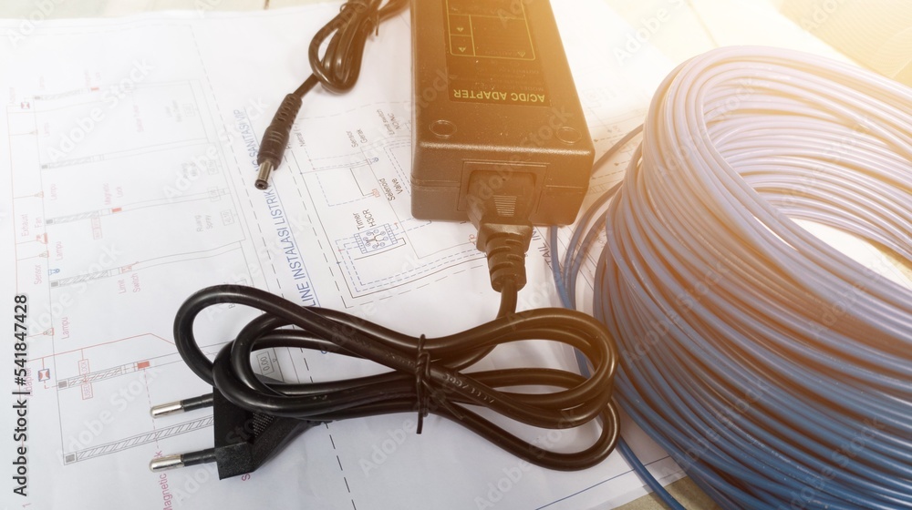 Adapter Power supplay and wiring for electrical project. Stock Photo ...