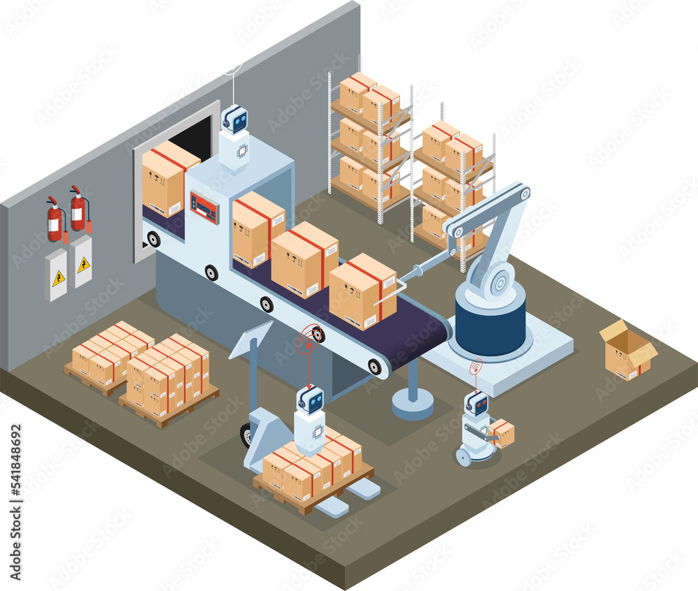 3D isometric automated warehouse robots and Smart warehouse technology ...