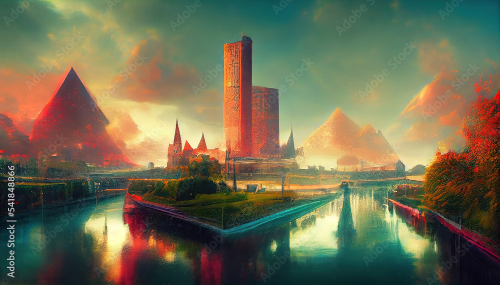 Fantastic Building City Cyberpunk Golden Tall Buildings Skyscraper ...