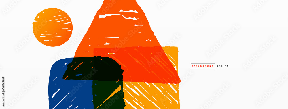 Abstract background. Hand drawn geometric shape - square, circle and ...