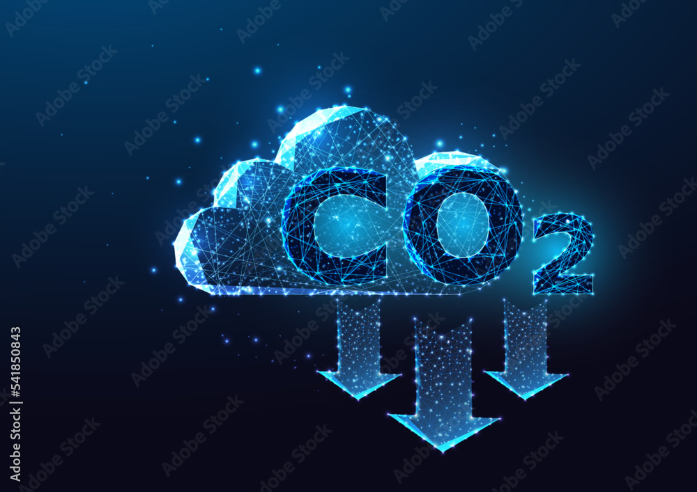 Carbon capture concept with Carbon dioxide cloud and down arrows on ...