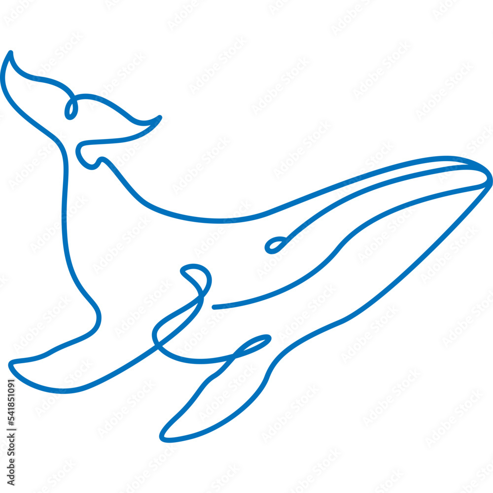 whale continuous line art minimal style vector illustration. Mono ...
